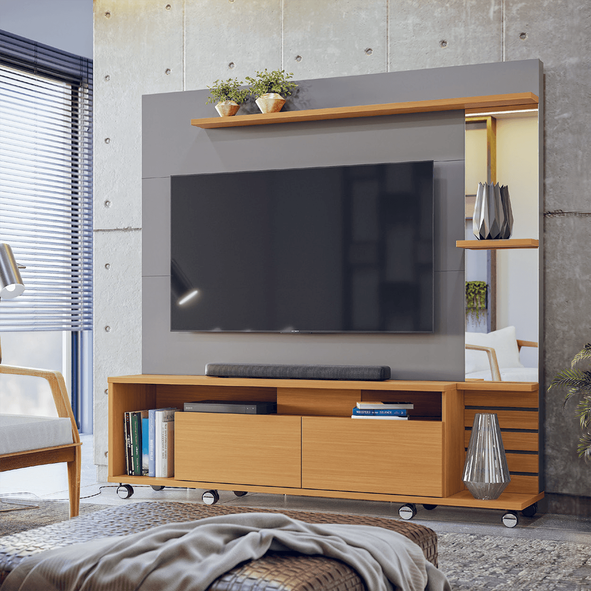 Estante Home para TV até 60 polegadas Savana Lukaliam - Cinza Tauari