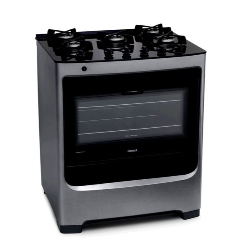 Fogão Consul 5 Bocas Inox com Trempe de Ferro Fundido com Mesa de Vidro ...