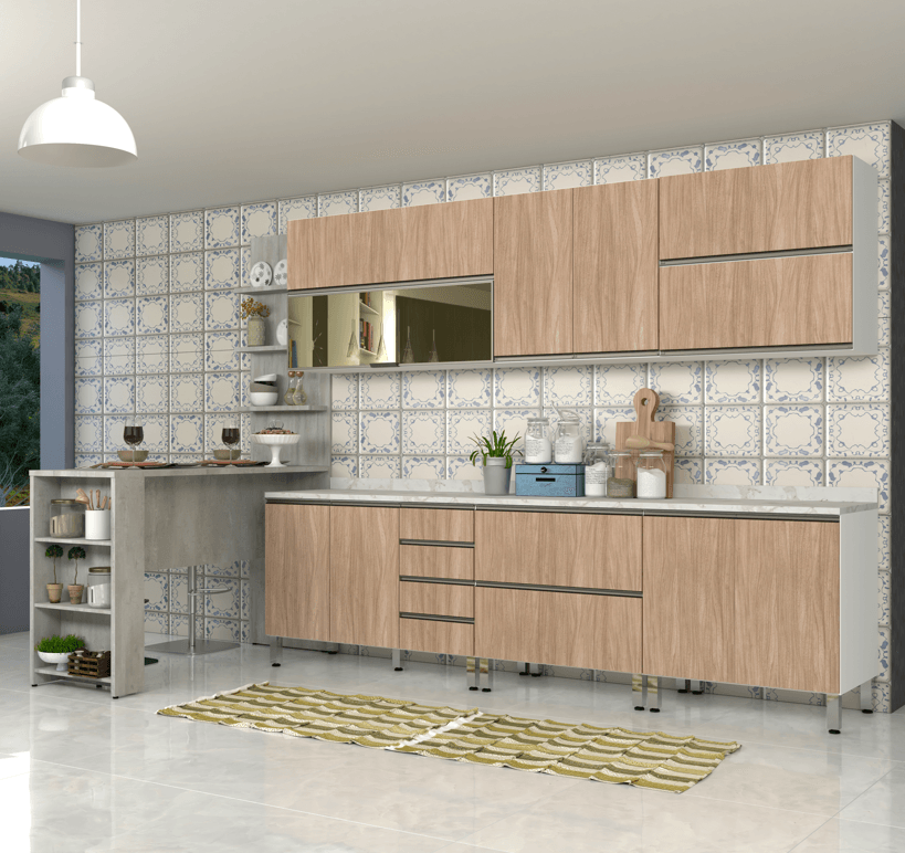 Painel com Prateleira em MDP Pérola Luciane Cozinhas