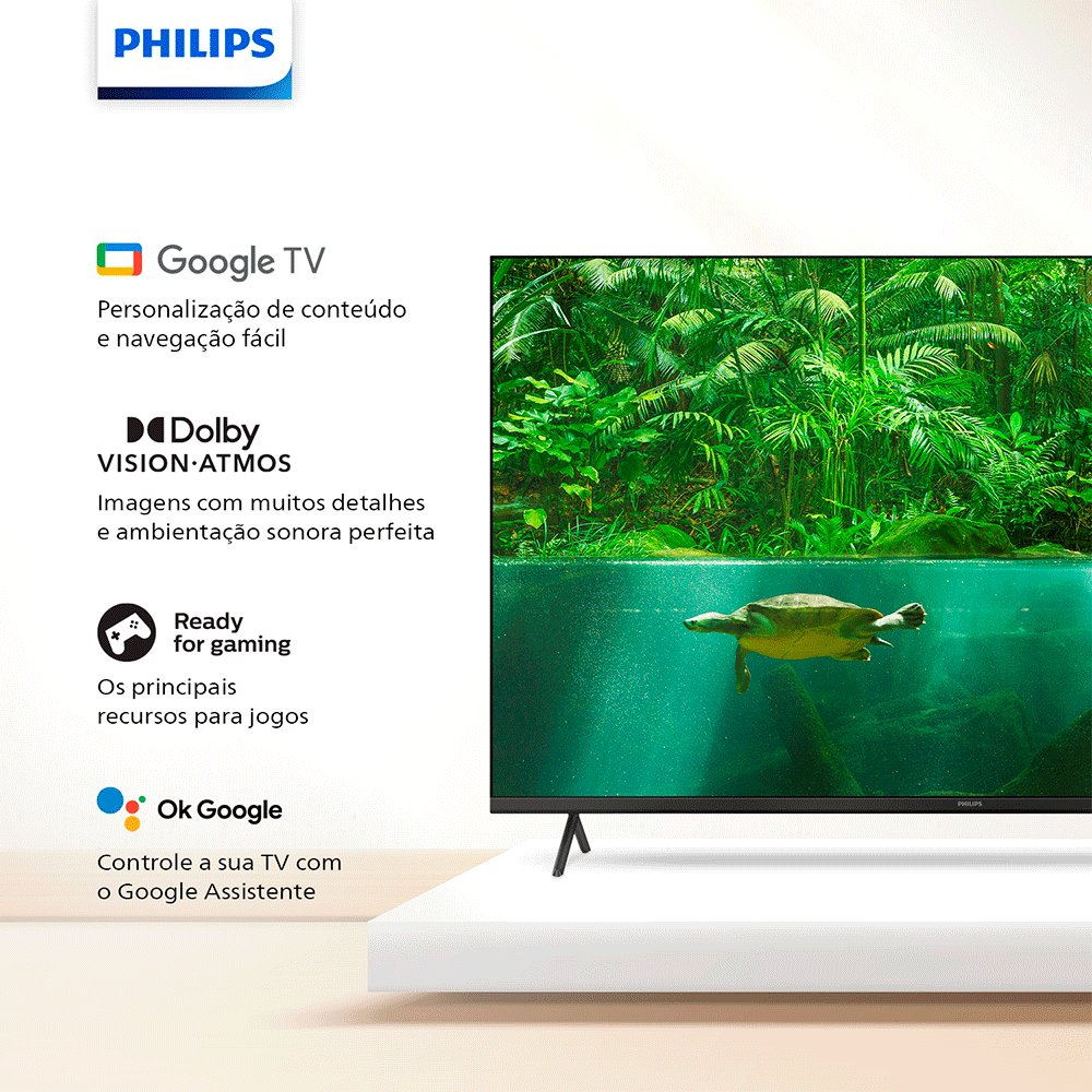 Google TV Philips 55" 4K, Comando de voz, Dolby Vision Atmos 55PUG7408