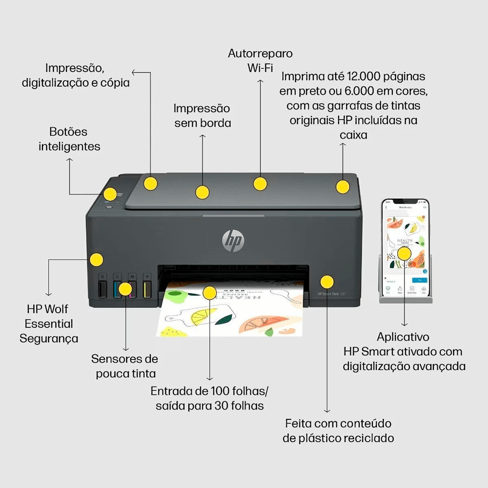 Impressora Multifuncional HP Smart Tank 581