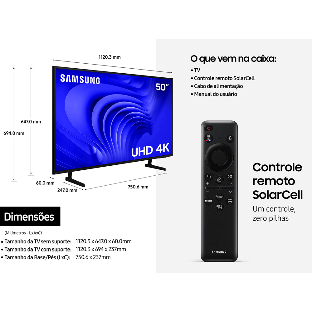 Smart TV 50" Samsung UHD 4K DU7700 com Gaming Hub e Assistentes de Voz